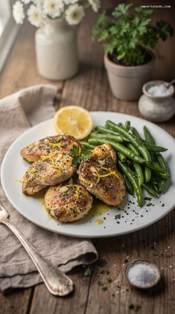 Microwave Garlic Herb Chicken With Green Beans and Lemon – Imperial Recipes