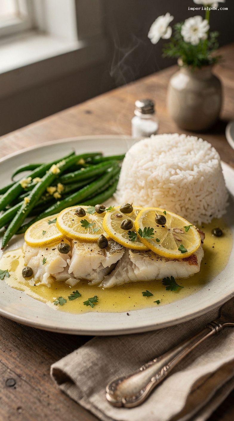 Microwave Lemon Caper White Fish With Rice and Green Beans – Imperial ...