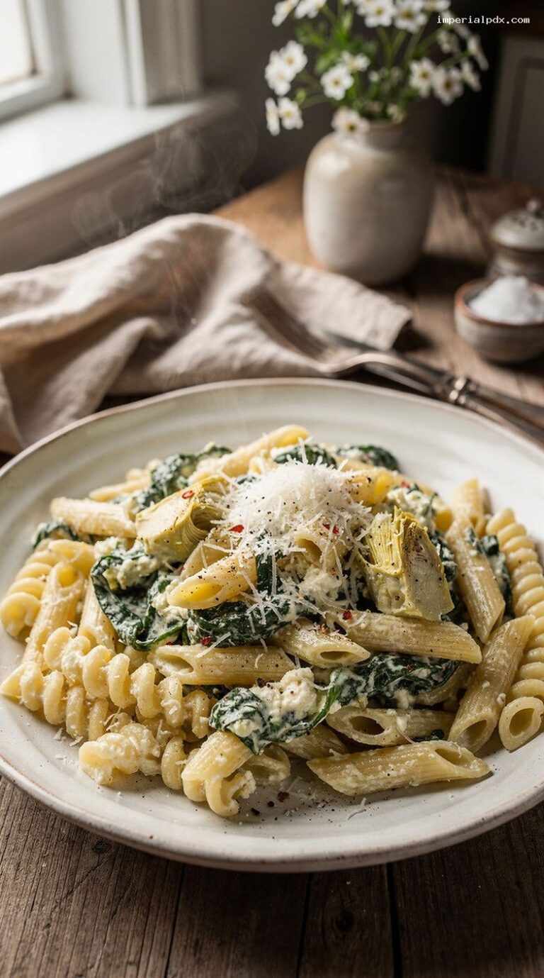 Microwave Spinach Artichoke Dip Pasta with Cream Cheese and Parmesan ...