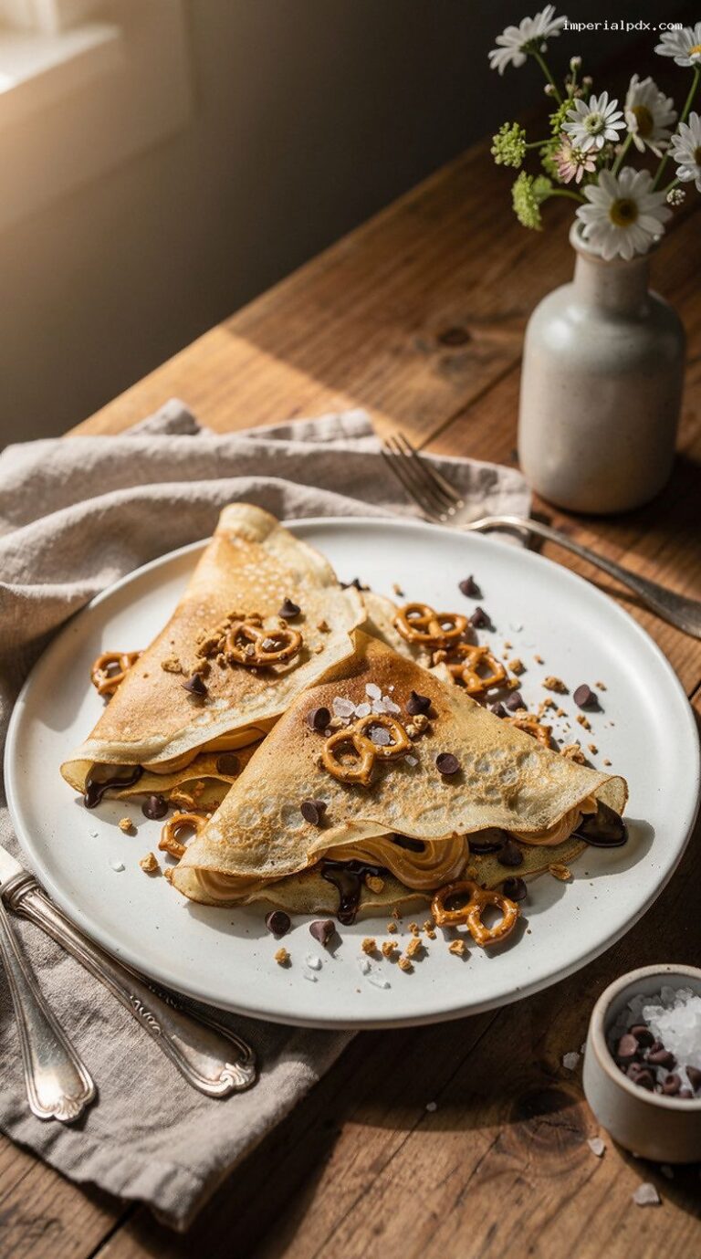Peanut Butter Chocolate Pretzel Crepes With Flaky Salt – Imperial Recipes