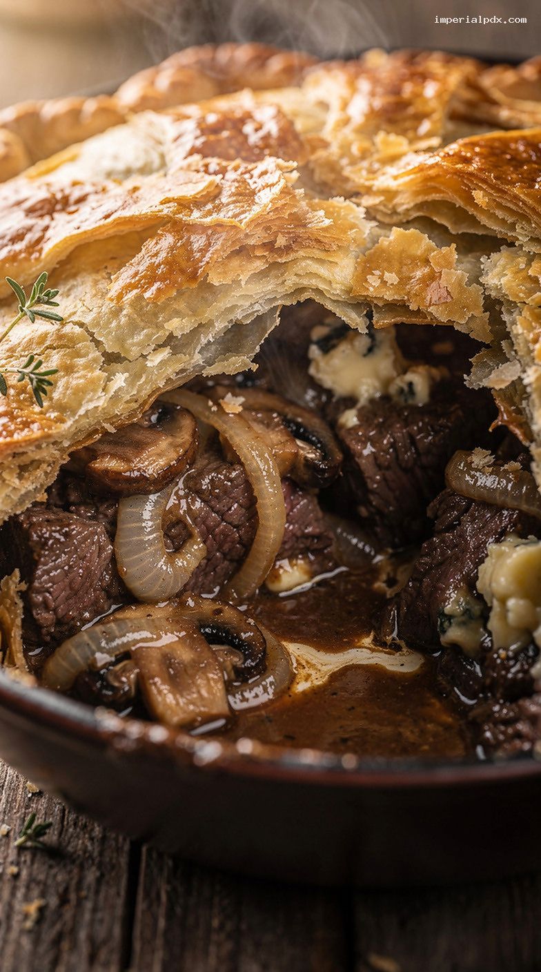 Steak and Stilton Pie With Mushrooms in Flaky Pastry – Imperial Recipes