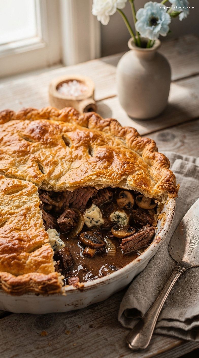 Steak and Stilton Pie With Mushrooms in Flaky Pastry – Imperial Recipes