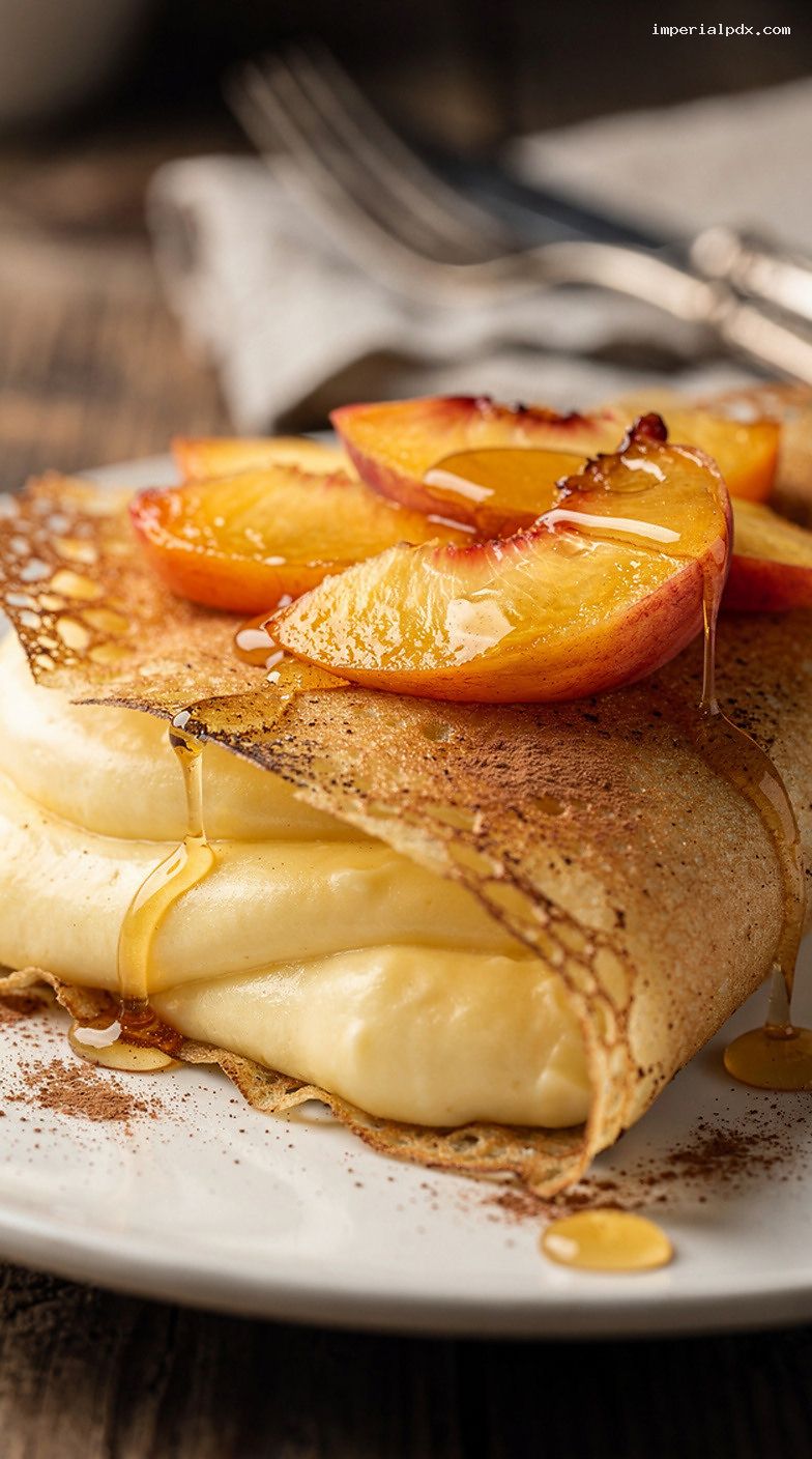 Vanilla Custard and Fresh Peach Crepes With Honey Cinnamon – Imperial ...
