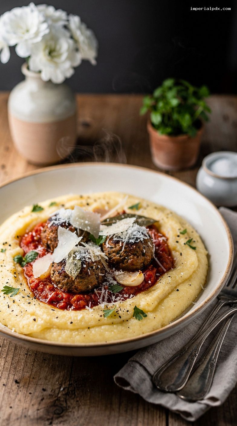 Tomato-Braised Meatballs With Creamy Polenta and Parmesan – Imperial ...